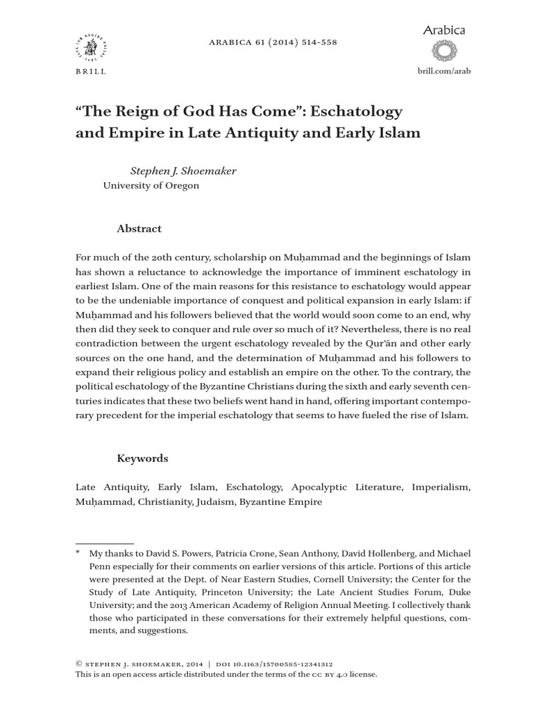 The Reign of God Has Come Eschatology and Empire in Late Antiquity and ...