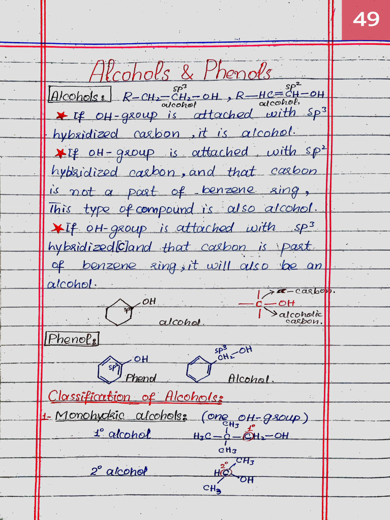 Alcohols and Phenols Notes by Wak Academy - MCQs World With Ahsan | PDF