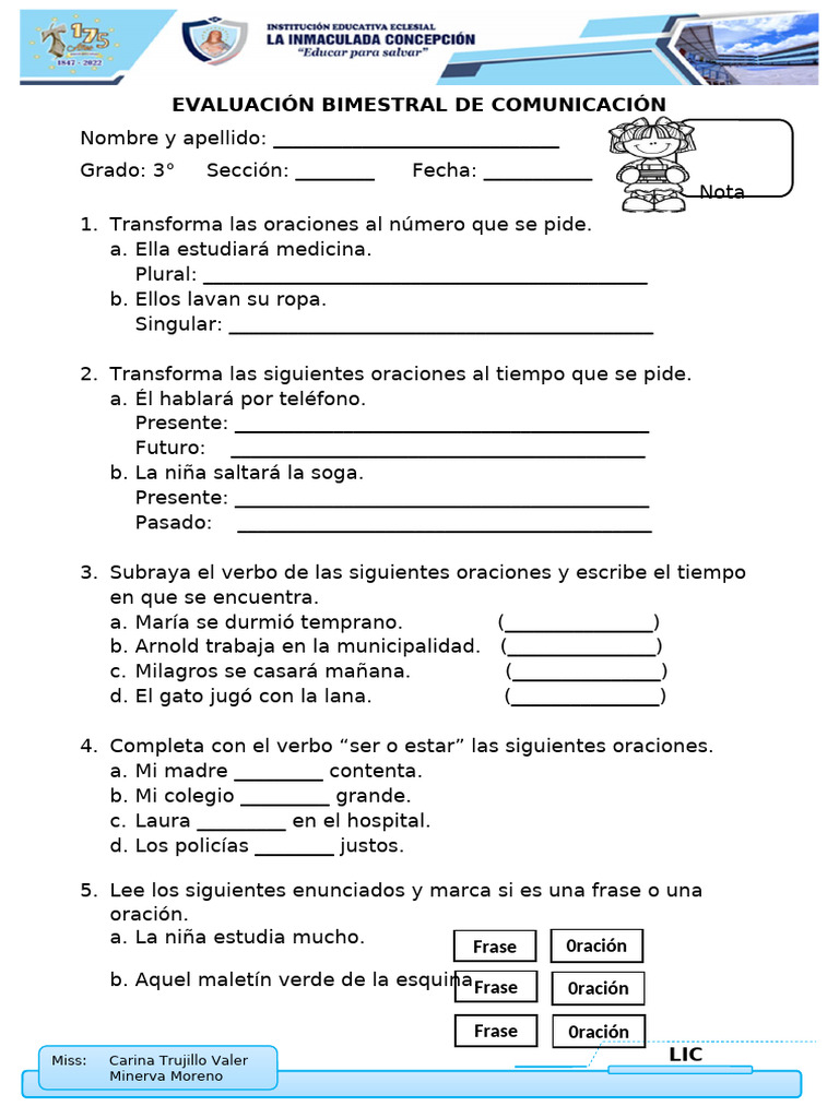Examen Bimestral de Comunicación III | PDF | Gramática | Mecánica del lenguaje