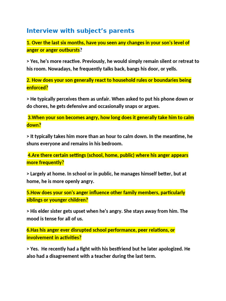 Interview With Subject's Parents | PDF