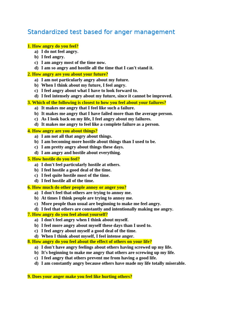 Anger Management Assessment Questionnaire | PDF | Anger | Chess Theory