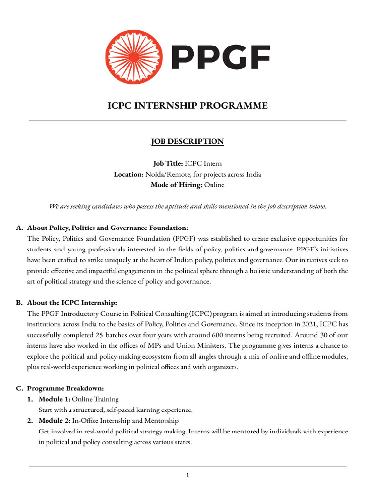 ICPC Internship - Job Description | PDF | Internship | Job Hunting