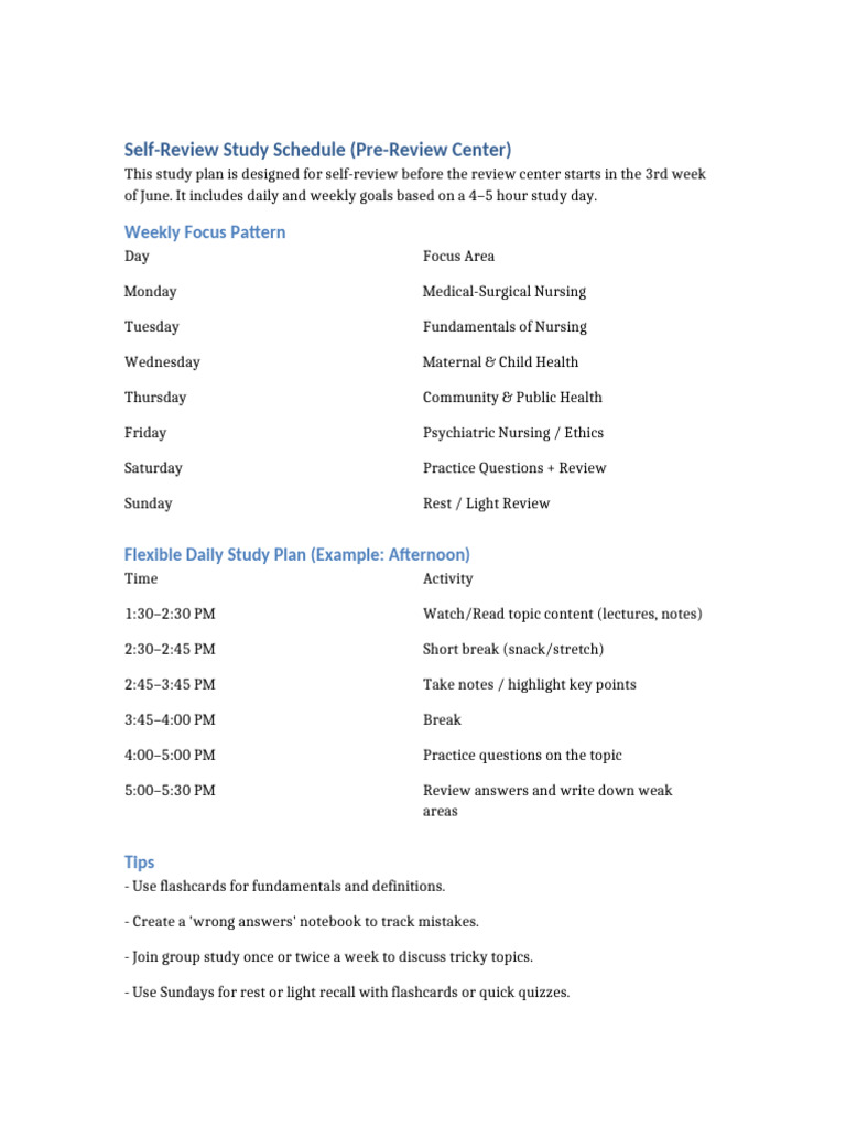 Self-Review Study Schedule Guide | PDF