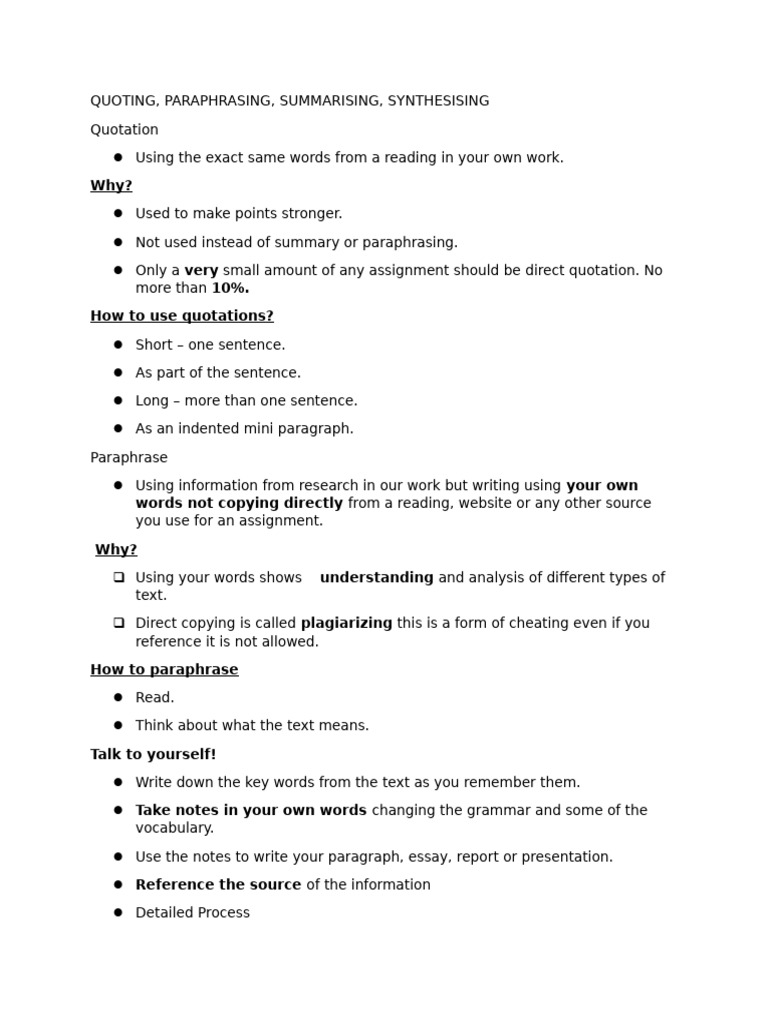 Quoting Paraphrasing Summarising Synthesising Notes | PDF | Farmers ...