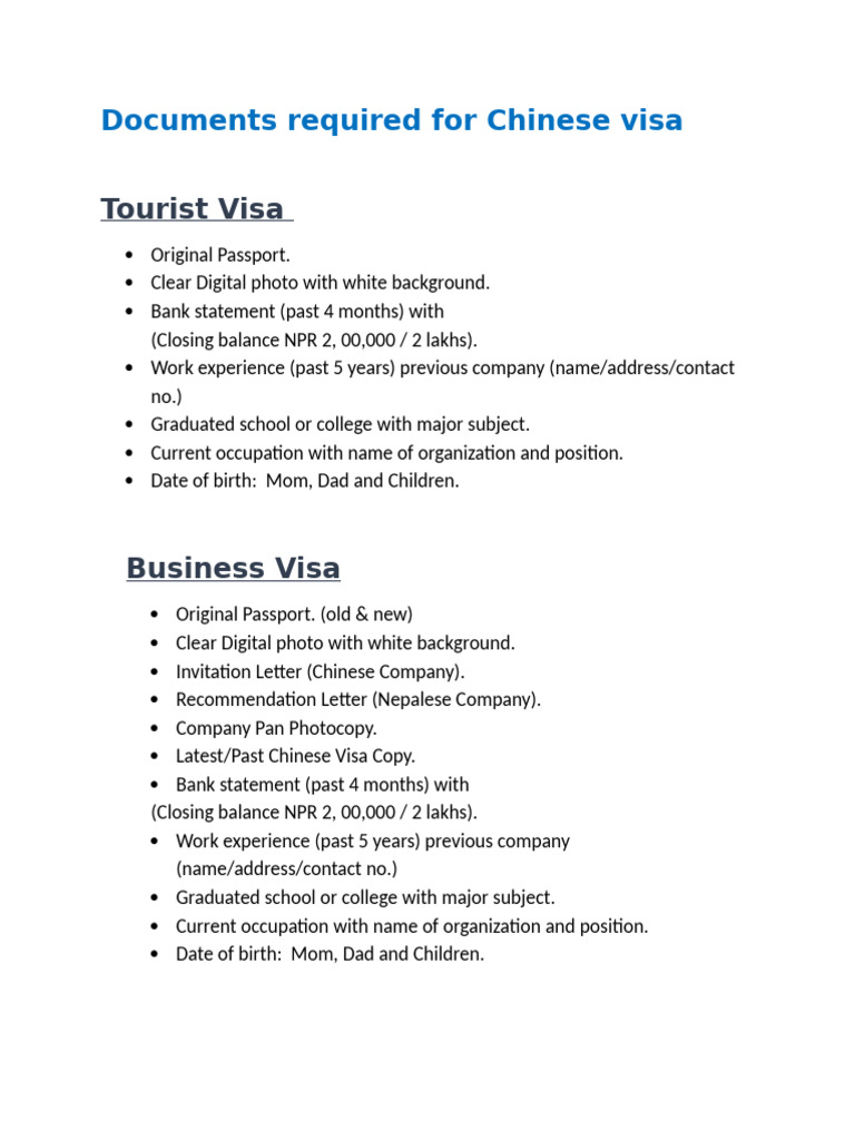 Chinese Visa Application Requirements | PDF