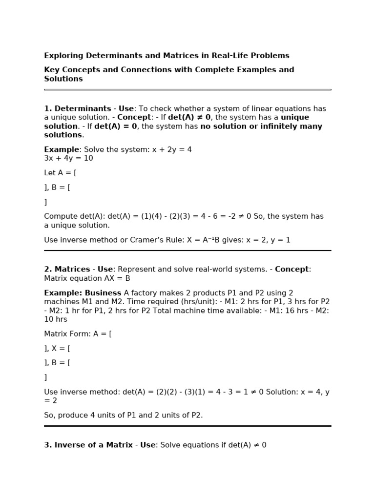 Determinants Matrices Applications | PDF | Matrix (Mathematics) | Determinant