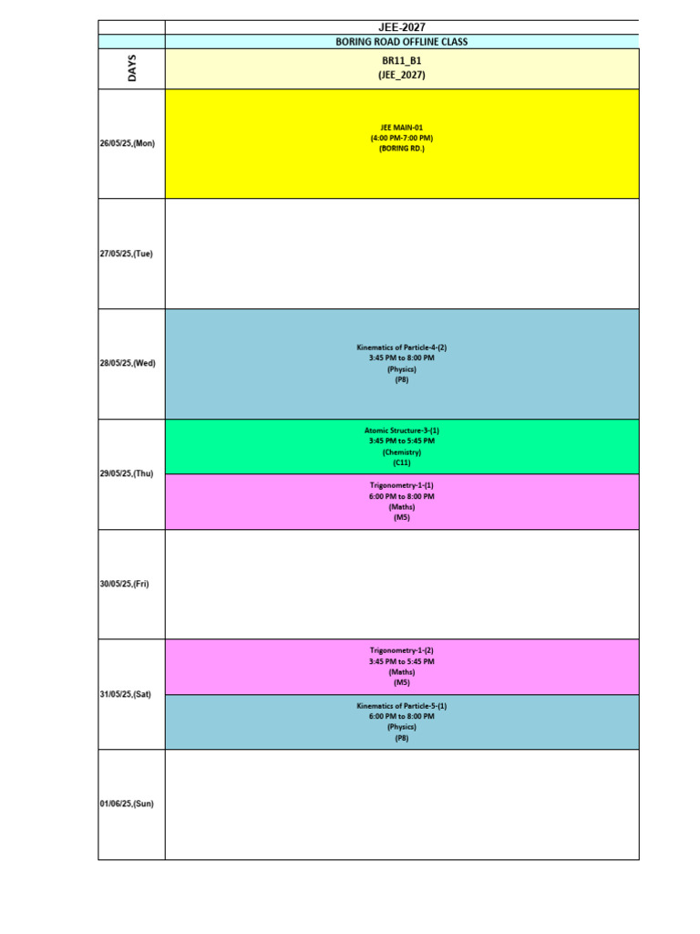 26/05/25, (Mon) 26/05/25, (Mon) : Boring Road Offline Class BR11 - B1 ...