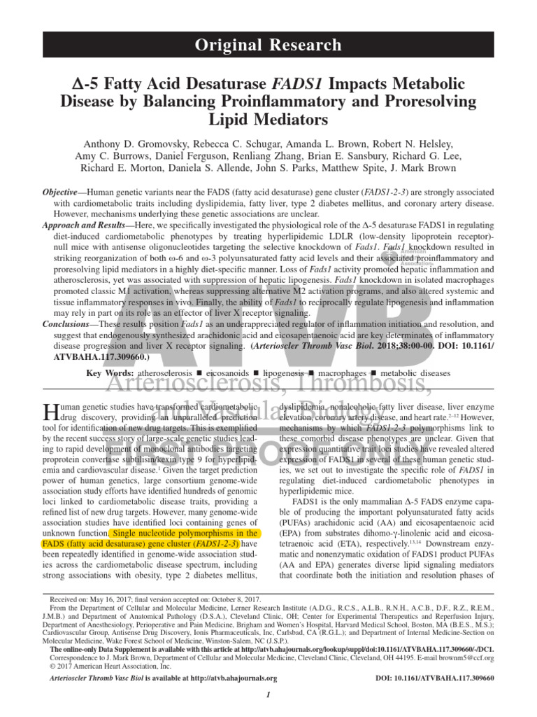 006-Delta5 Fatty Acid Desaturase FADS1 Impacts Metabolic Disease by Balancing Proinflammatory ...