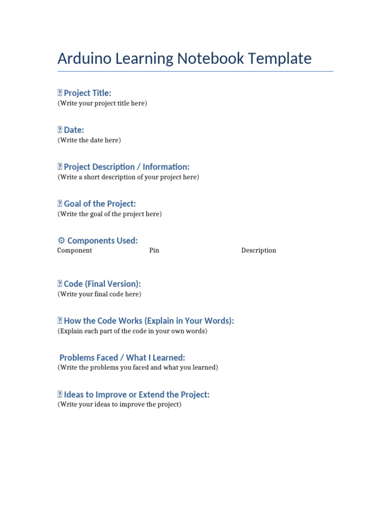 Arduino Learning Notebook Template No Examples | PDF