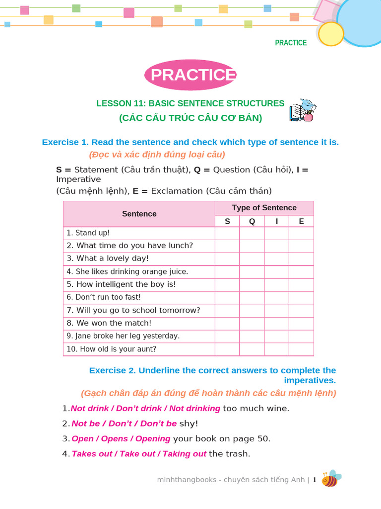 Basic Sentence Structures Bai Tập | PDF