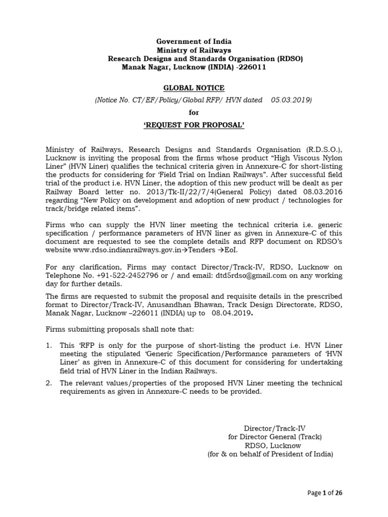 Global RFP Document For HVN Liner 05.03.19 | PDF | Water | Rail Transport