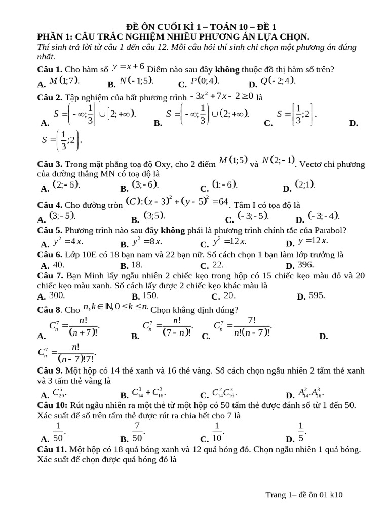 Đề Ôn 01 CK2 K 10 | PDF