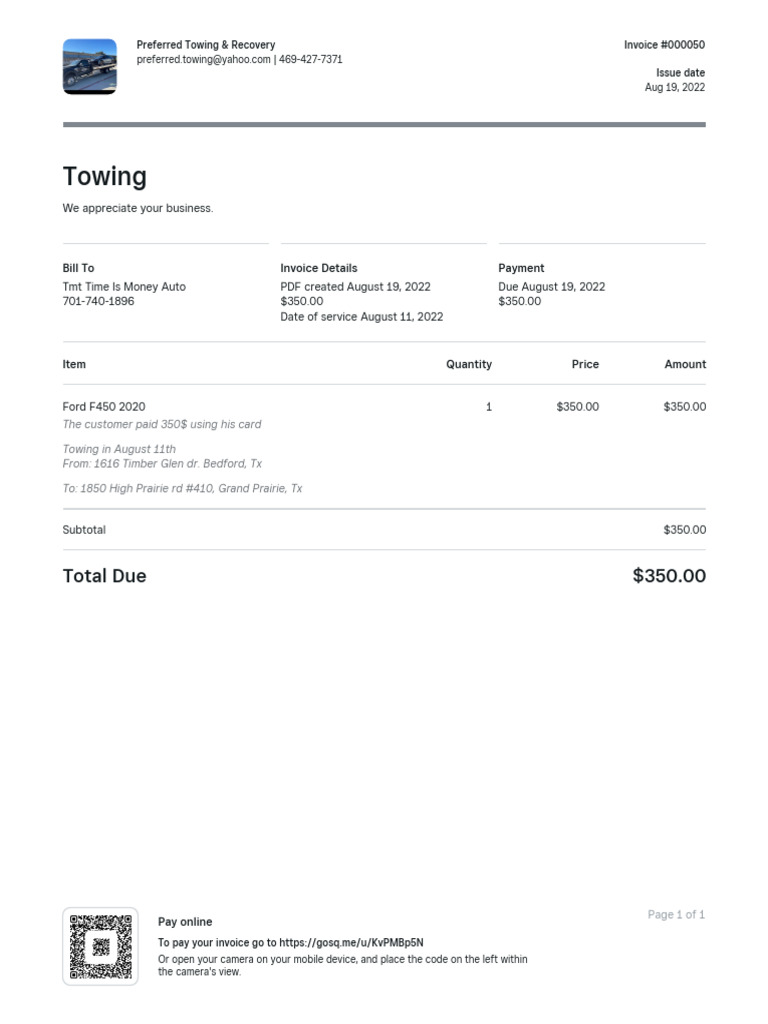 Towing Receipt #2 | PDF