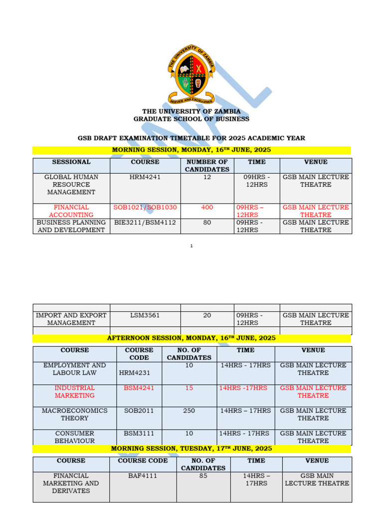 1ST Semester Examination Timetable For GSB | PDF | Business Economics ...