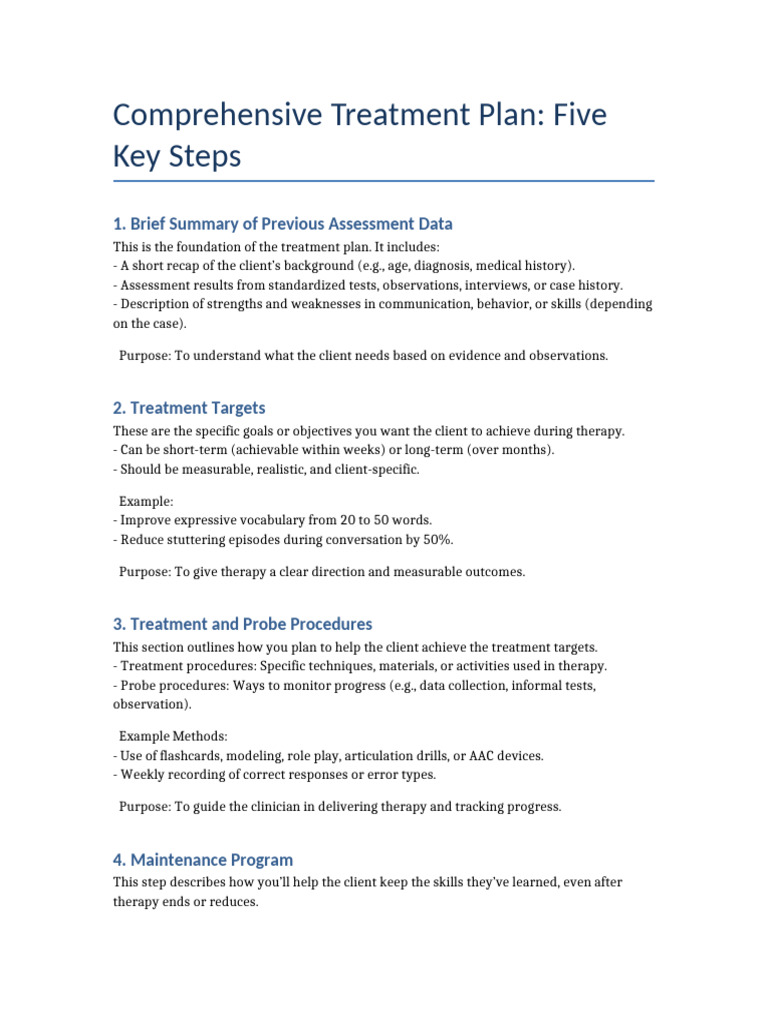 Comprehensive Treatment Plan Overview | PDF | Cognition | Learning