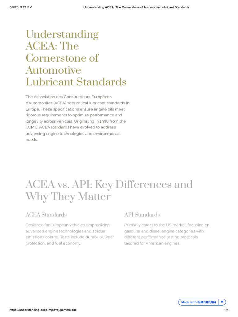 Understanding ACEA - The Cornerstone of Automotive Lubricant Standards | PDF | Motor Oil | Lubricant