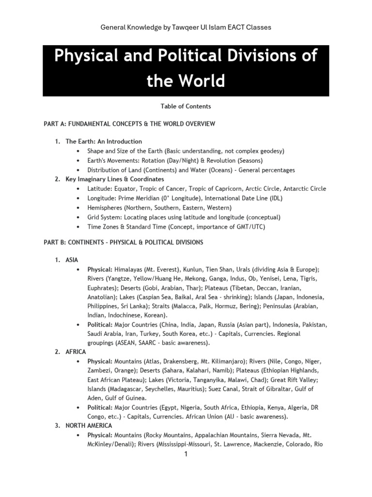 Physical and Political World Divisions | PDF | Equator | Longitude