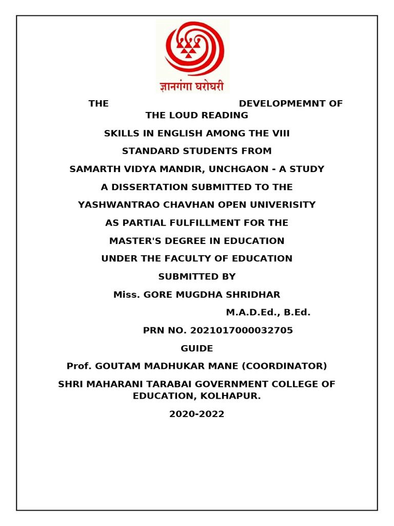 The Developmemnt of The Loud Reading - Project of Mugdha Shridhar Gore ...