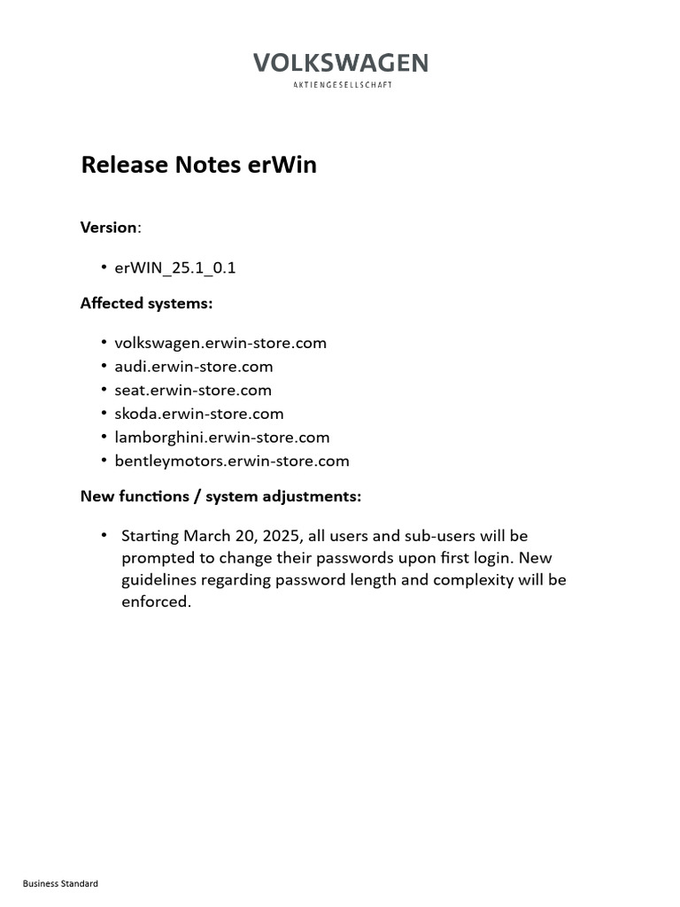 Release Notes Erwin: Business Standard | PDF