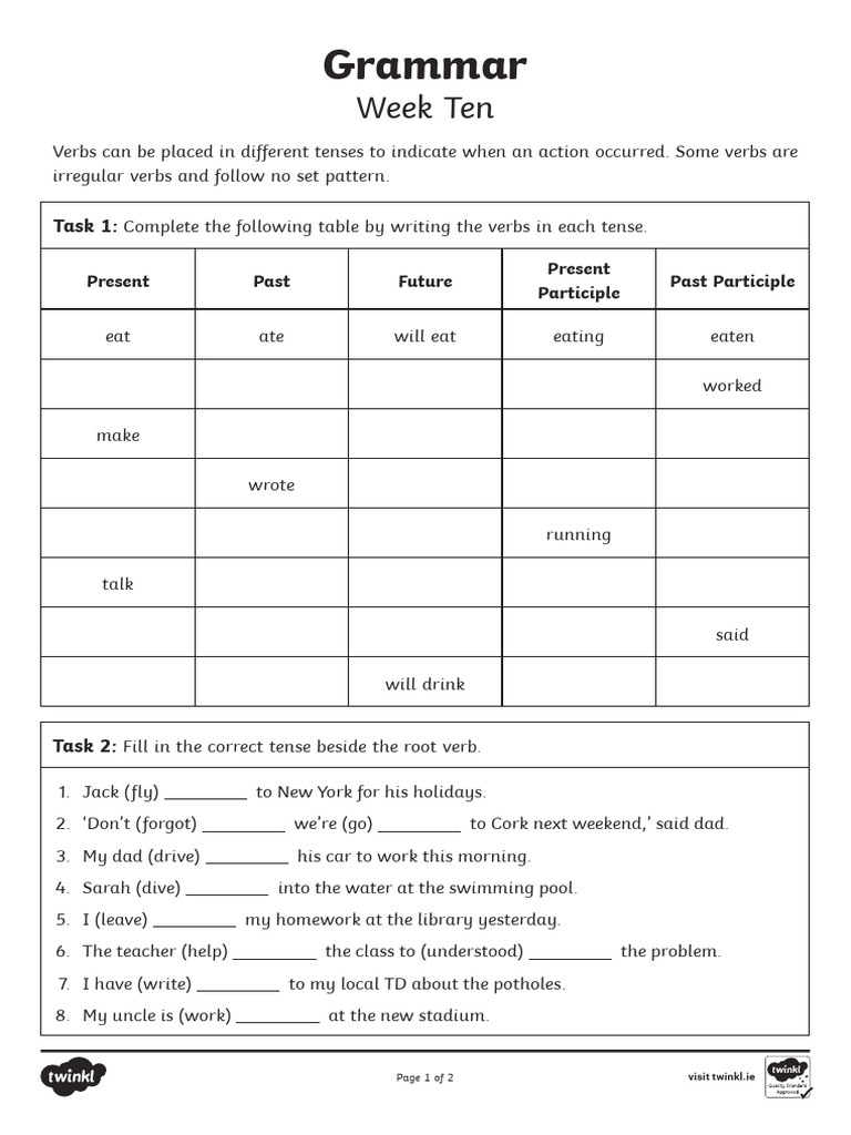 Roi Eng 81 Grammar Homework Week Ten Activity Sheet Ver 3 | PDF