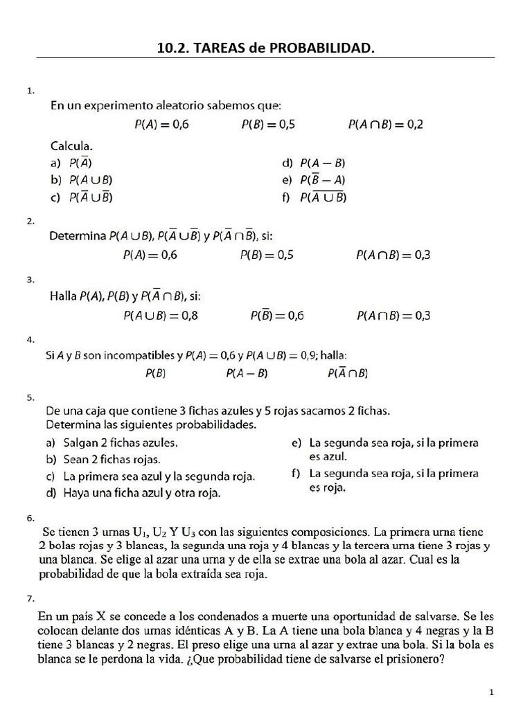 B2 A+b TAREAS UD 10.2 Probabilidad | PDF