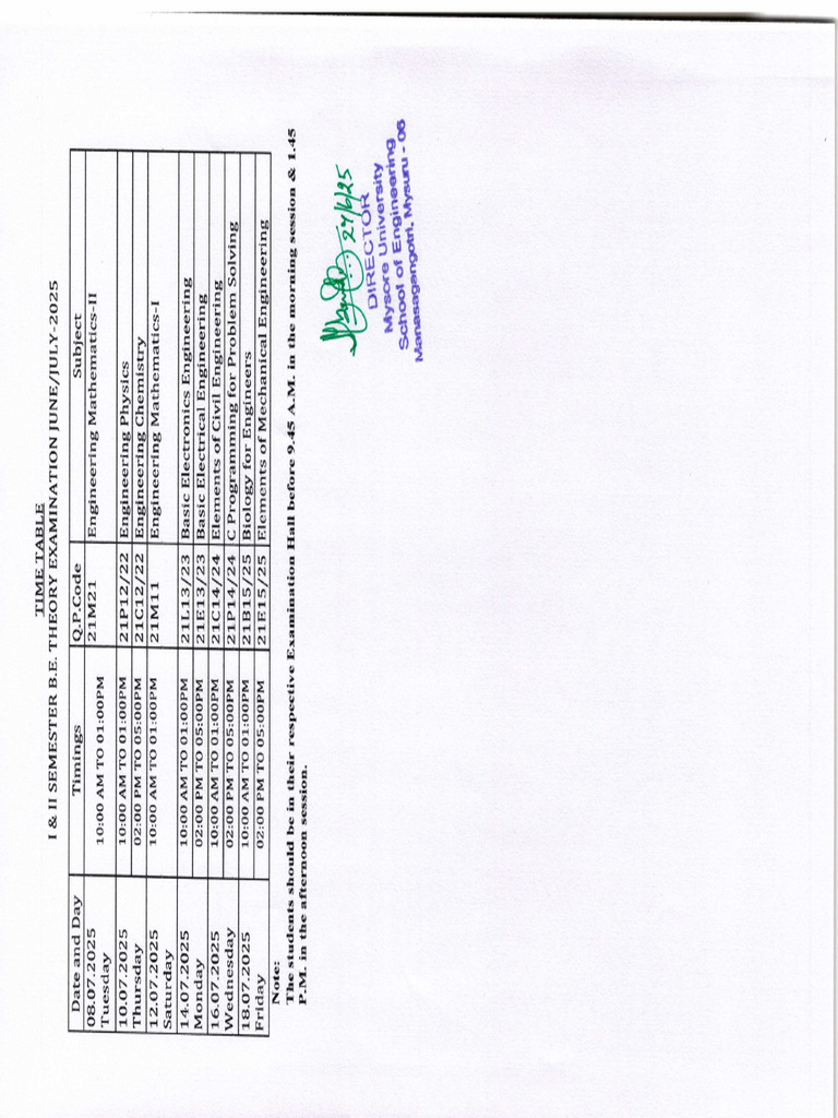 Draft Time Table - 0001 | PDF