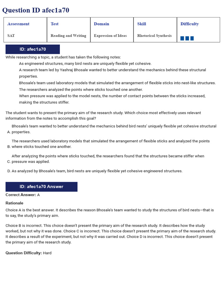 SAT Suite Question Bank - ANSWERS | PDF