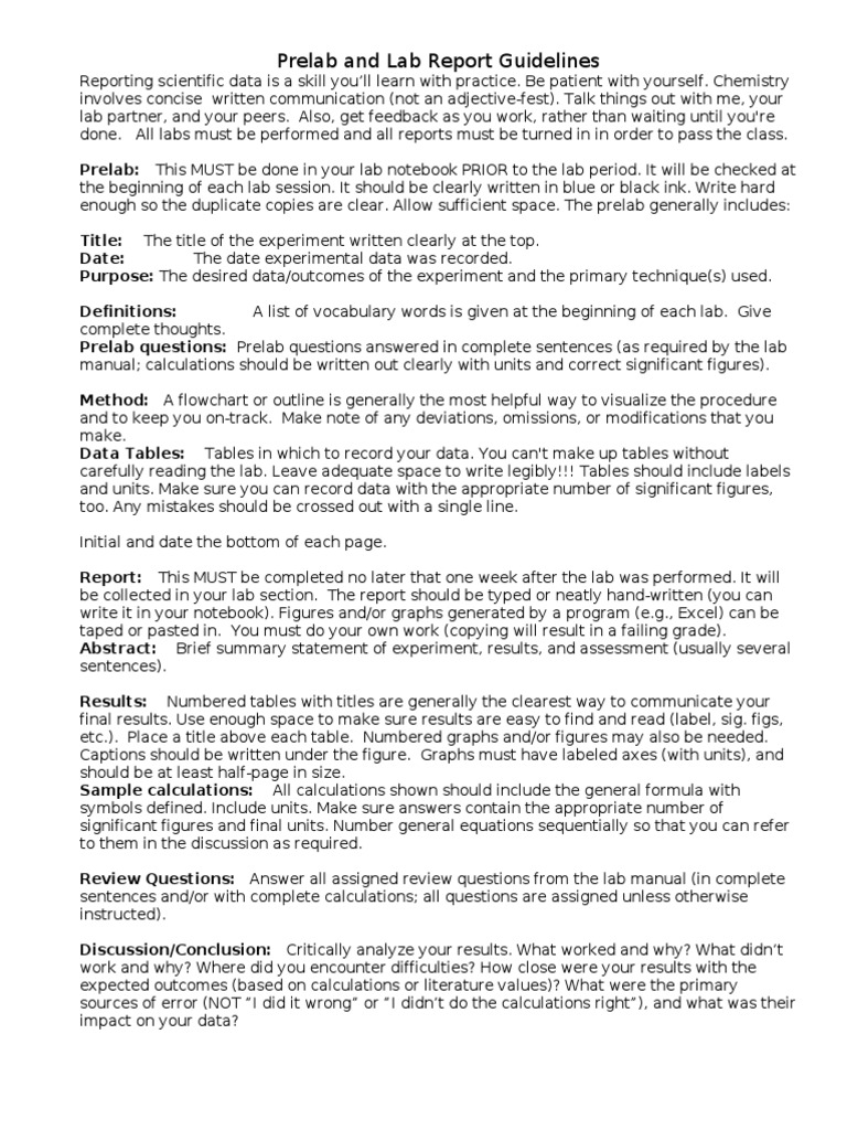 Prelab and Lab Report Guidelines | Download Free PDF | Experiment | Data