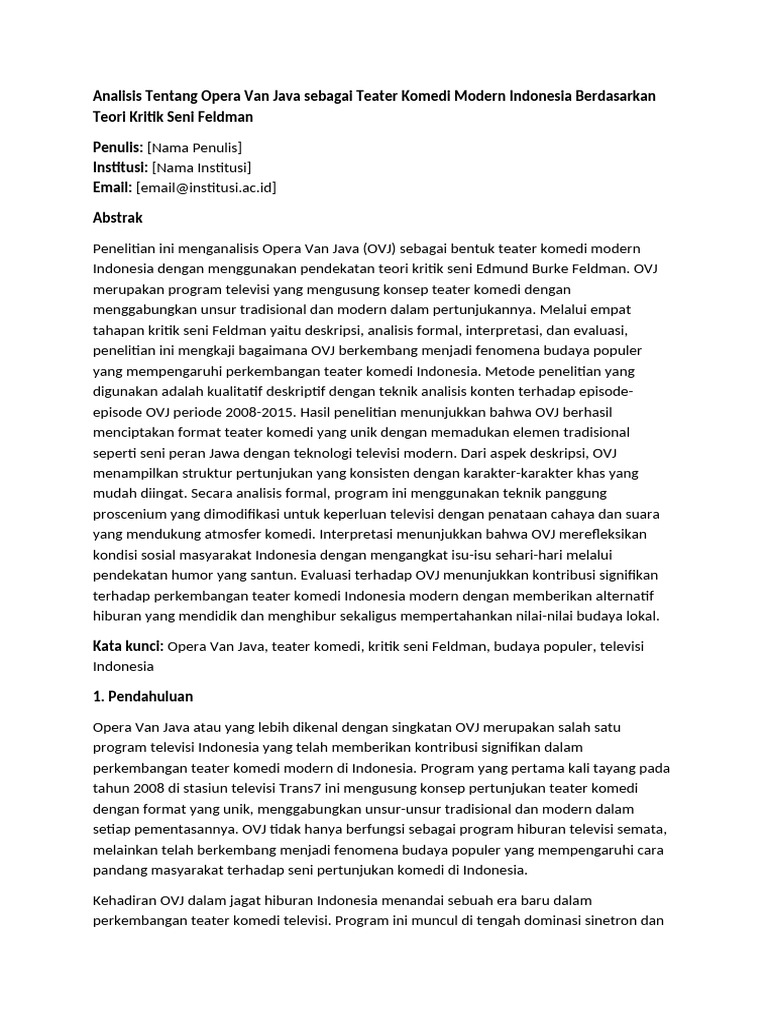 Analisis Tentang Opera Van Java Sebagai Teater Komedi Modern Indonesia ...