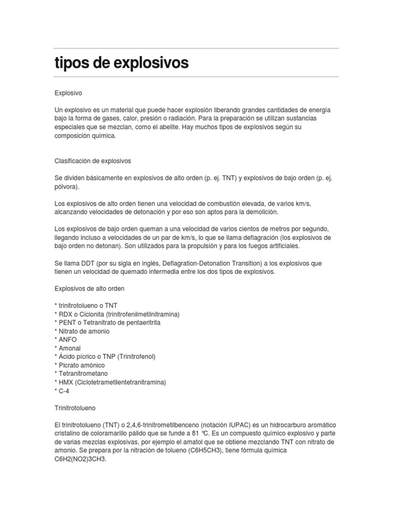 Tipos de Explosivos Basico | PDF | Material explosivo | Explosión