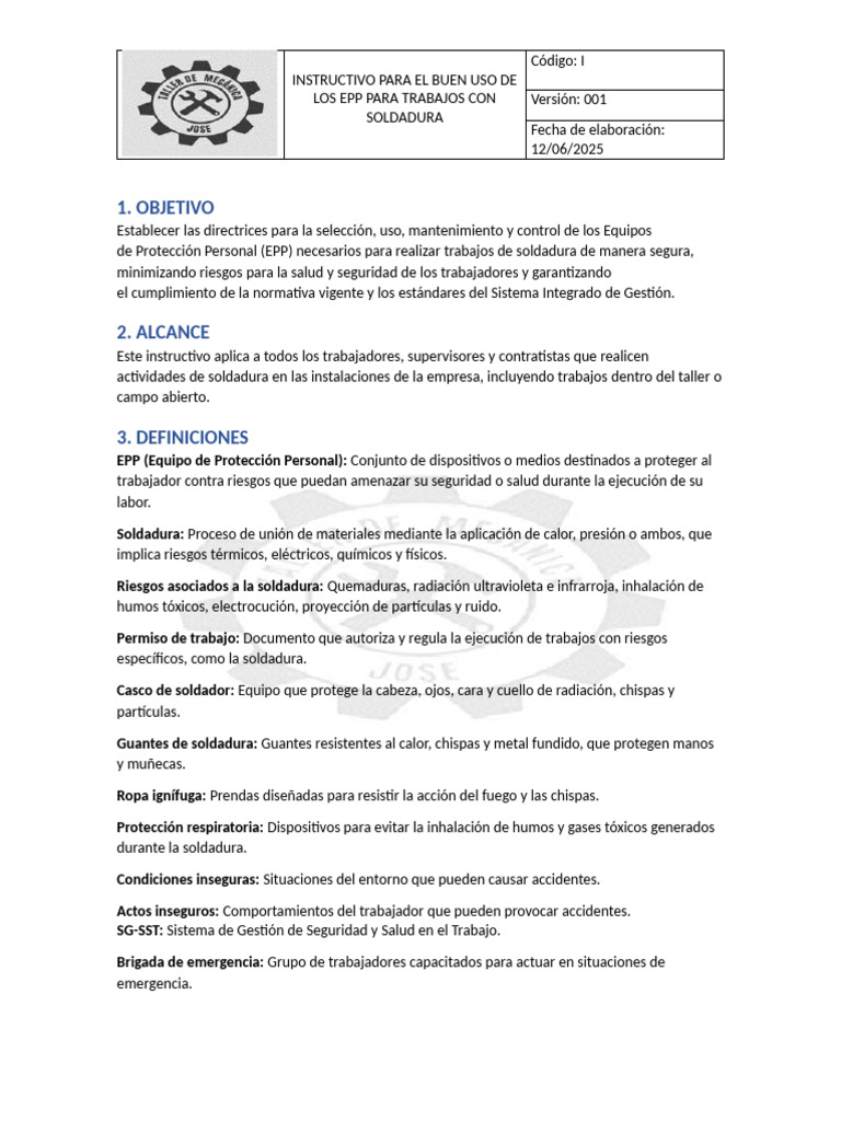 Instructivo para El Buen Uso de Los Epp para Trabajos Con Soldadura | PDF | Soldadura | Construcción