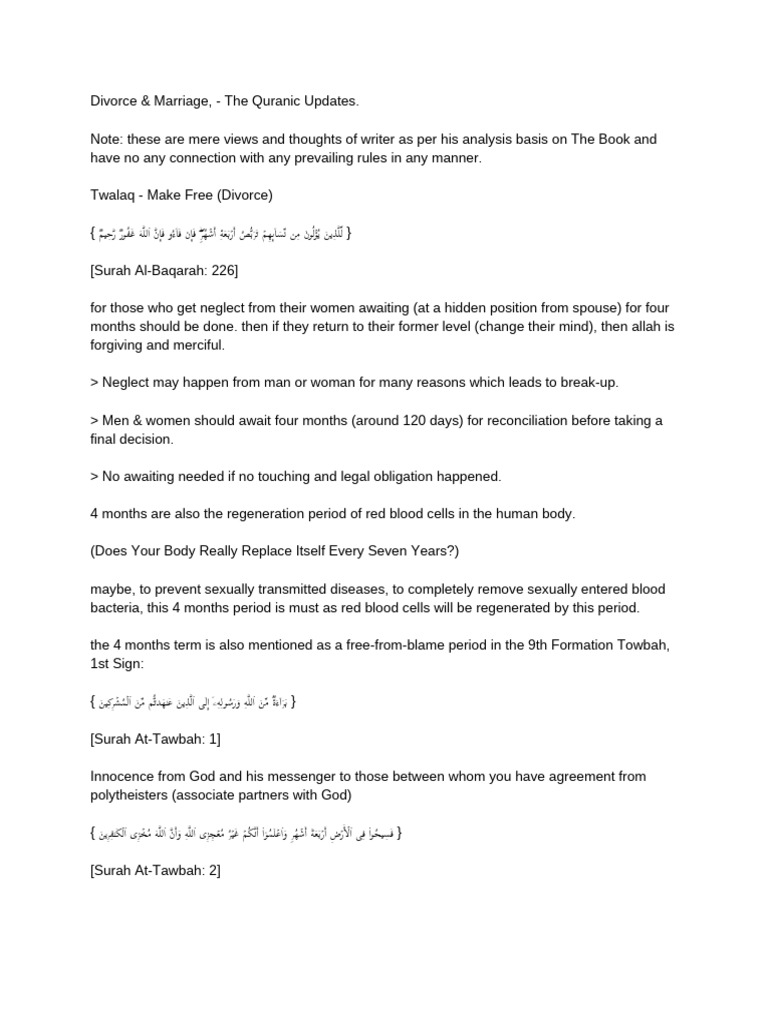 Divorce & Marriage, - The Quranic Updates Final | PDF | Breastfeeding ...