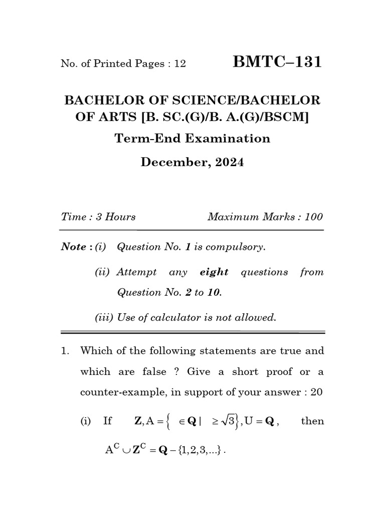 Calculus (BMTC-131) | PDF | Function (Mathematics) | Mathematical Logic