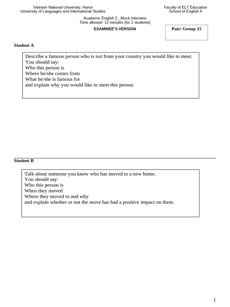 Aca2 Speaking Template - Interviewee's Version | PDF