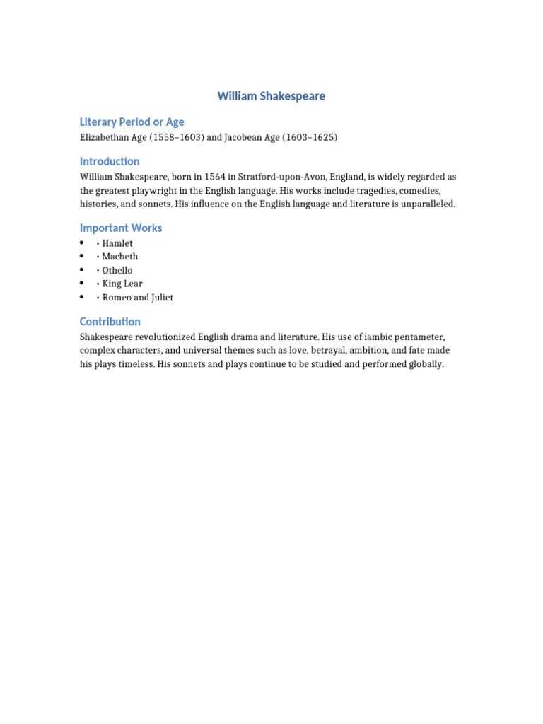 William Shakespeare Assignment | PDF