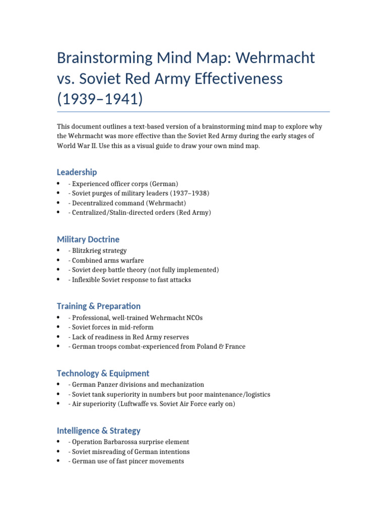 Wehrmacht Vs Red Army Mind Map | PDF