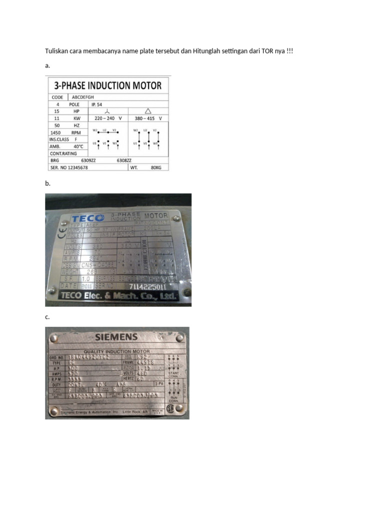 Cara Membaca Name Plate dan Setting TOR | PDF