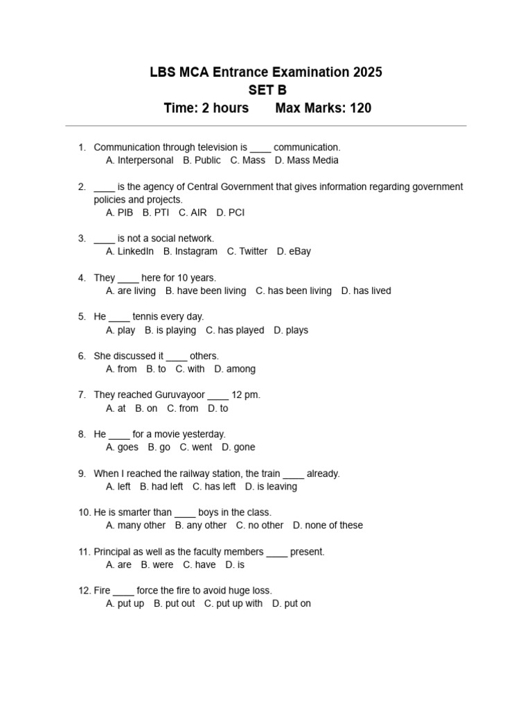 Lbs Mca 2025 Question Paper (Set-B) | PDF | Sql | Pointer (Computer Programming)