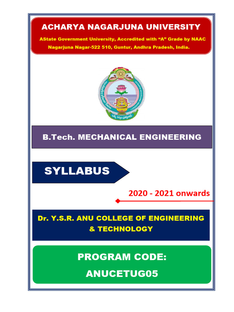 ANUCETUG05 R20 Mechanical Engineering Syllabus | PDF | Engineering ...