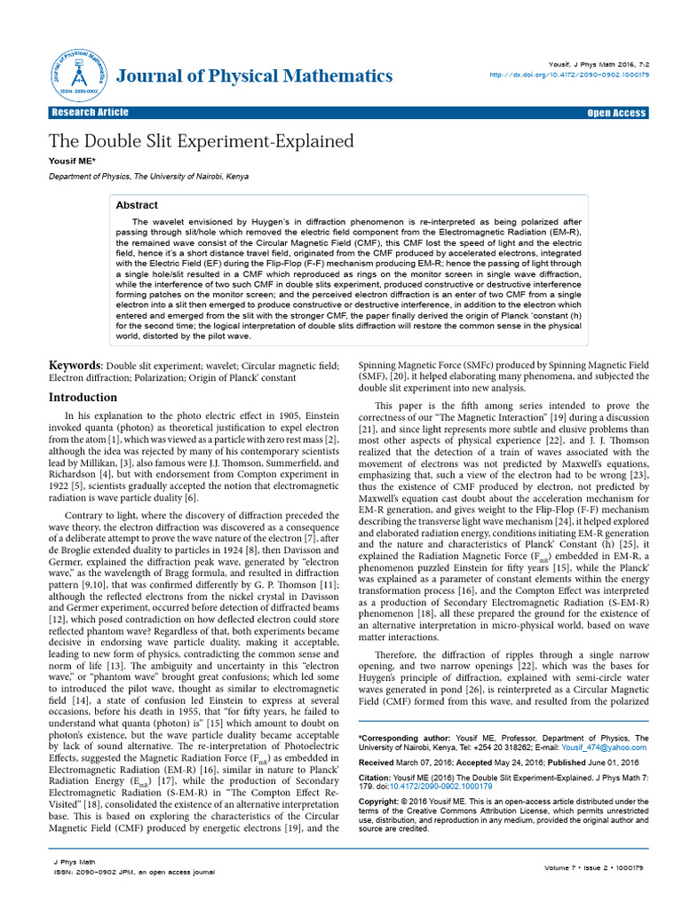 The Double Slit Experiment Explained 39b0oxv39y | PDF | Diffraction | Electron