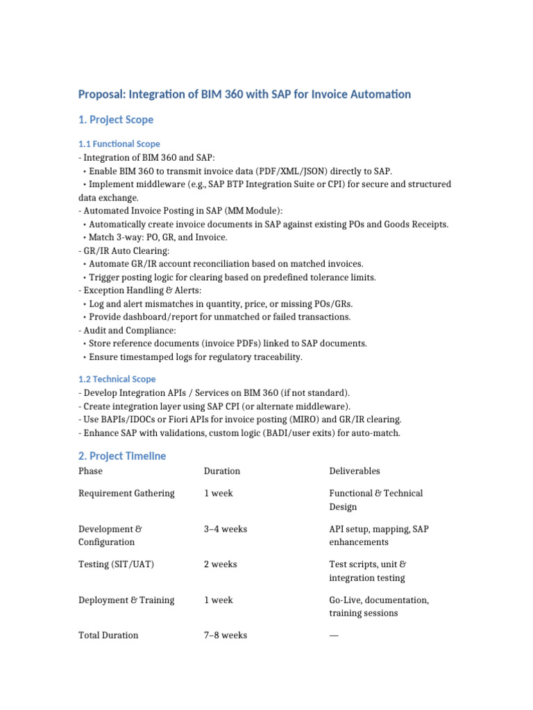 BIM360 To SAP Integration Proposal | PDF | Point Of Sale | Invoice