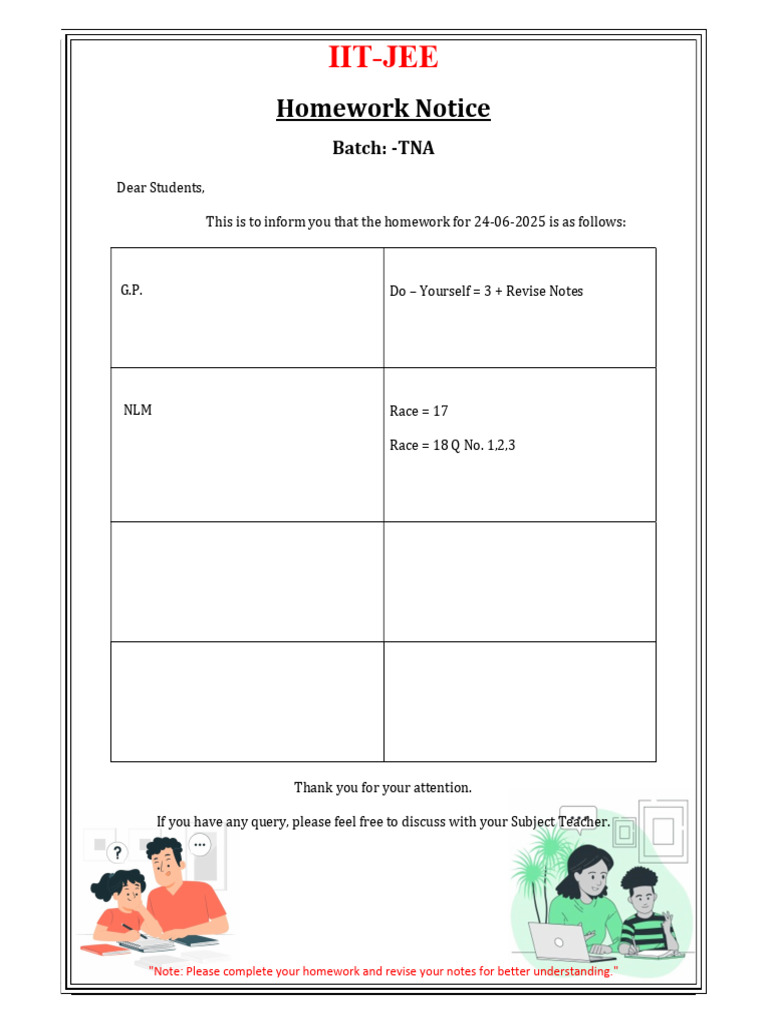 Iit-Jee: Homework Notice | PDF