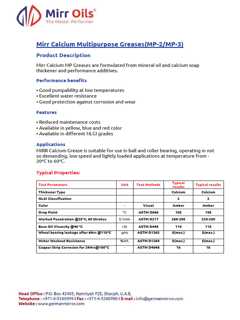 Mirr Calcium Multipurpose Greases PDS | PDF
