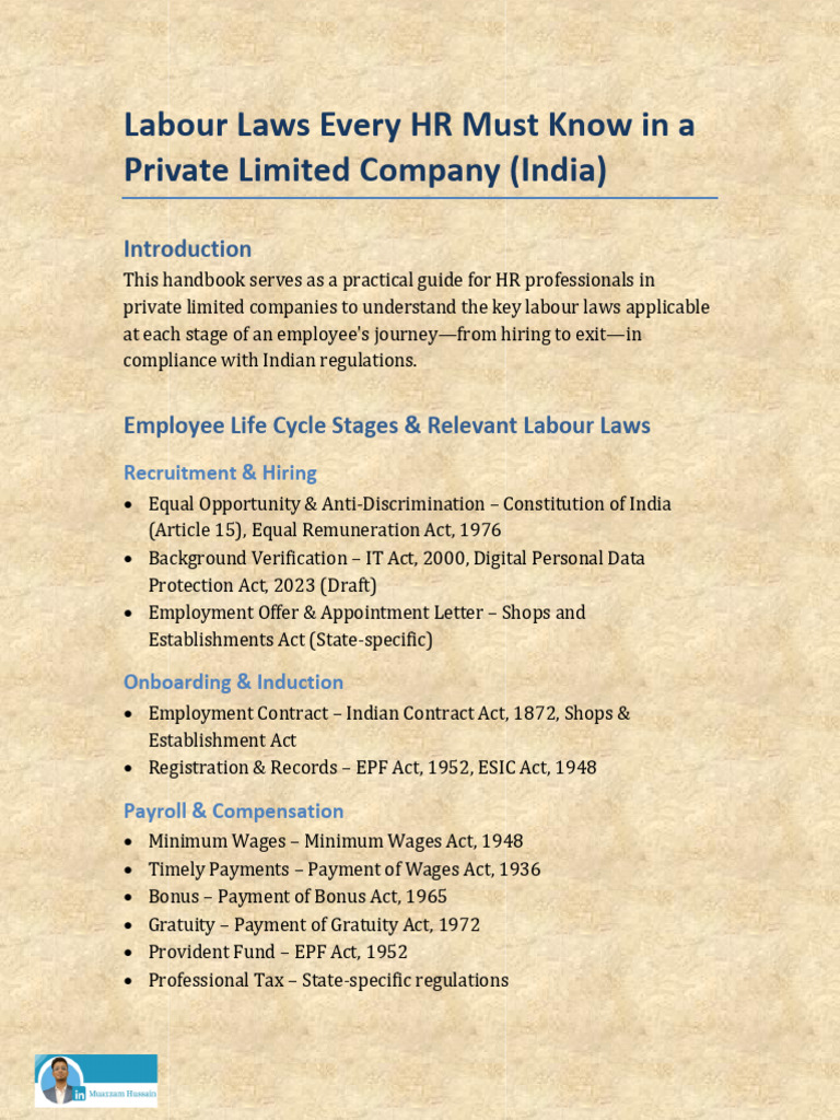 Essential Labour Laws for HR in India | PDF | Labour Law | Employment