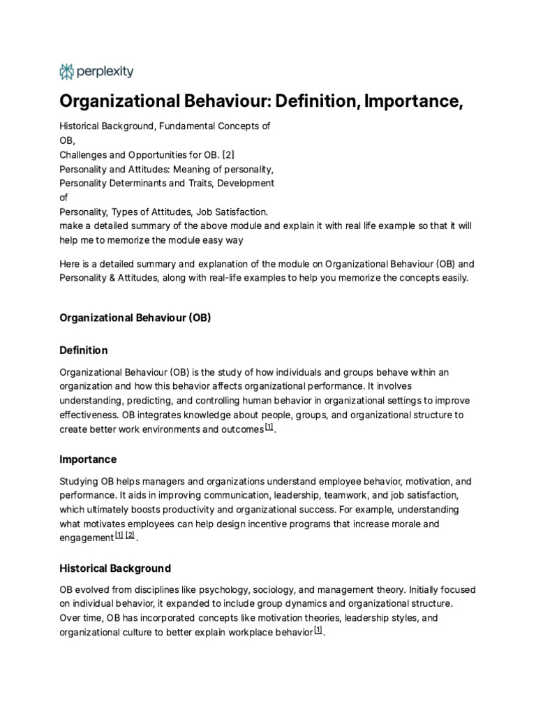 Organizational Behaviour - Definition, Importance | PDF | Organizational Behavior | Job Satisfaction
