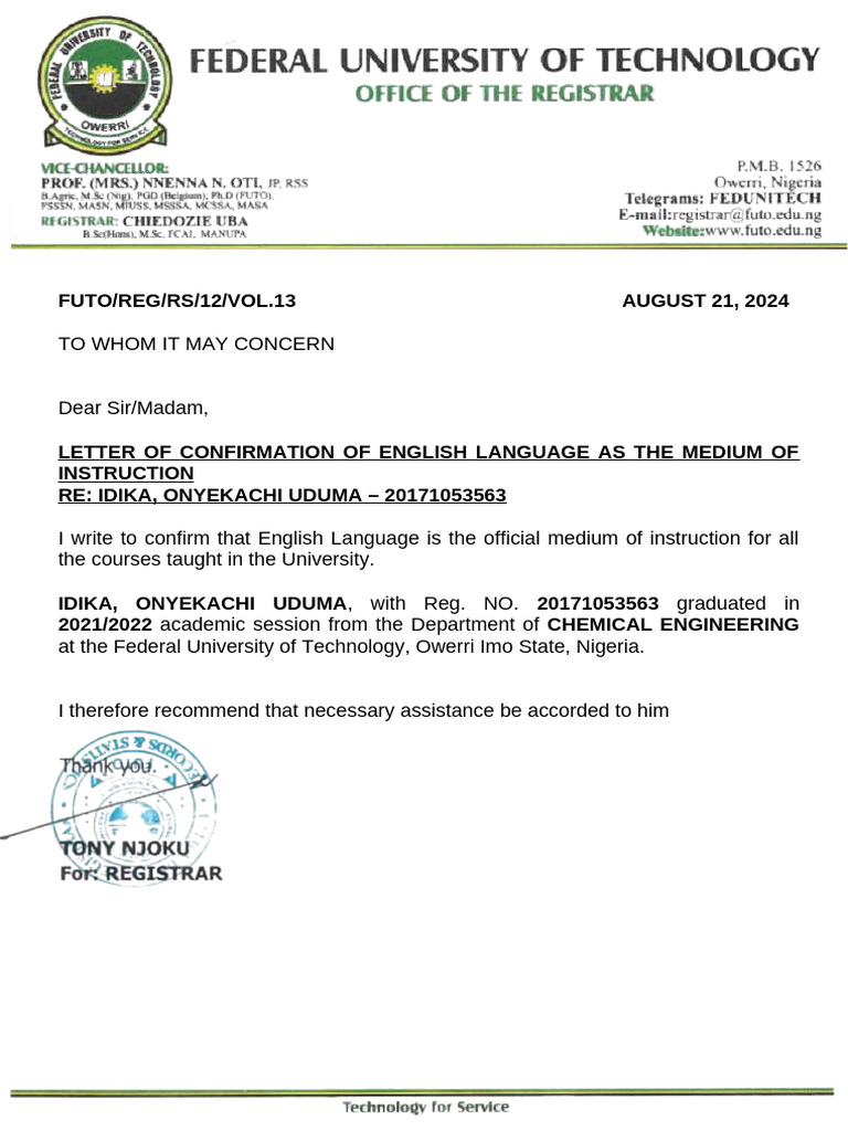 IDIKA Letter of Proficiency | PDF