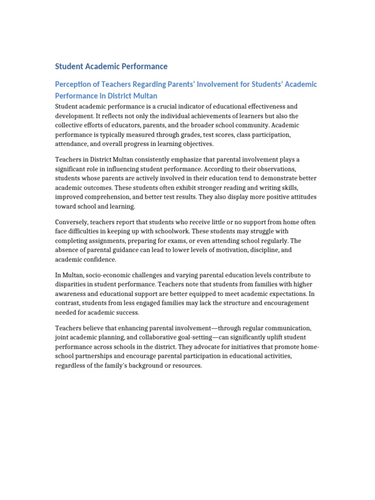 Student Academic Performance Multan | PDF