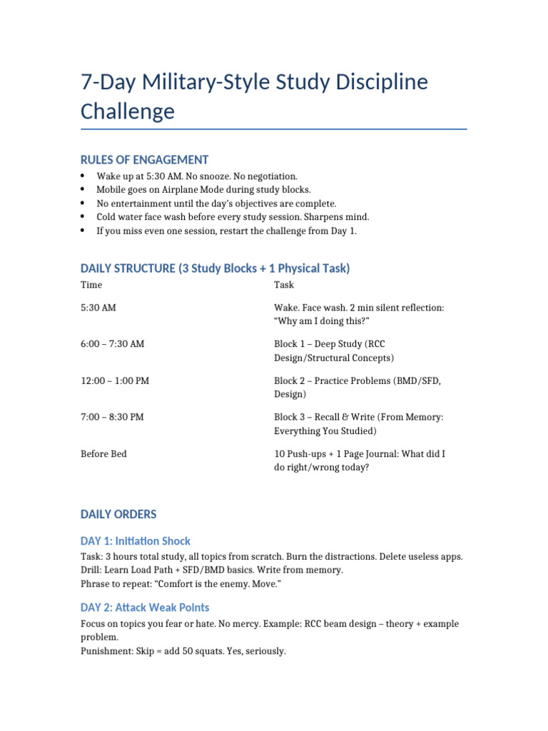 7-Day Study Discipline Challenge | PDF | Memory | Cognition