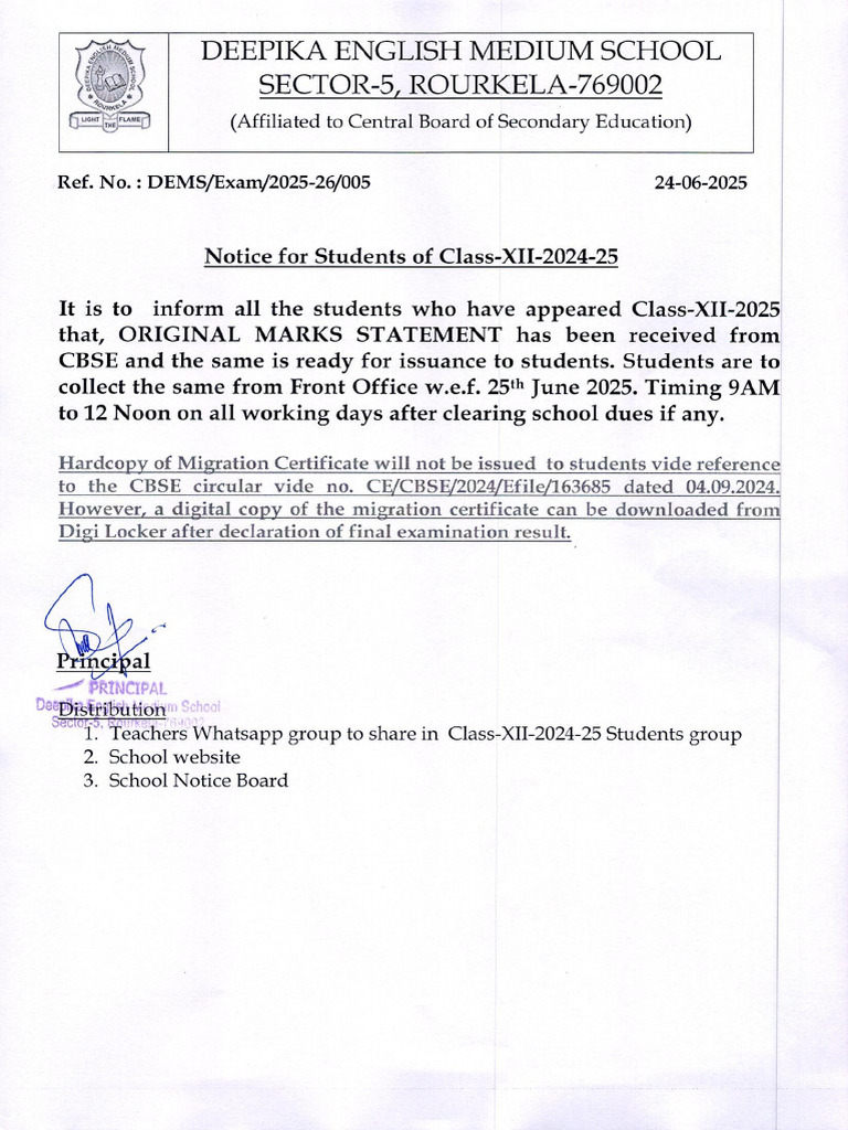 25 06 2025 Notice Issue Class XII 2025 Marksheet | PDF