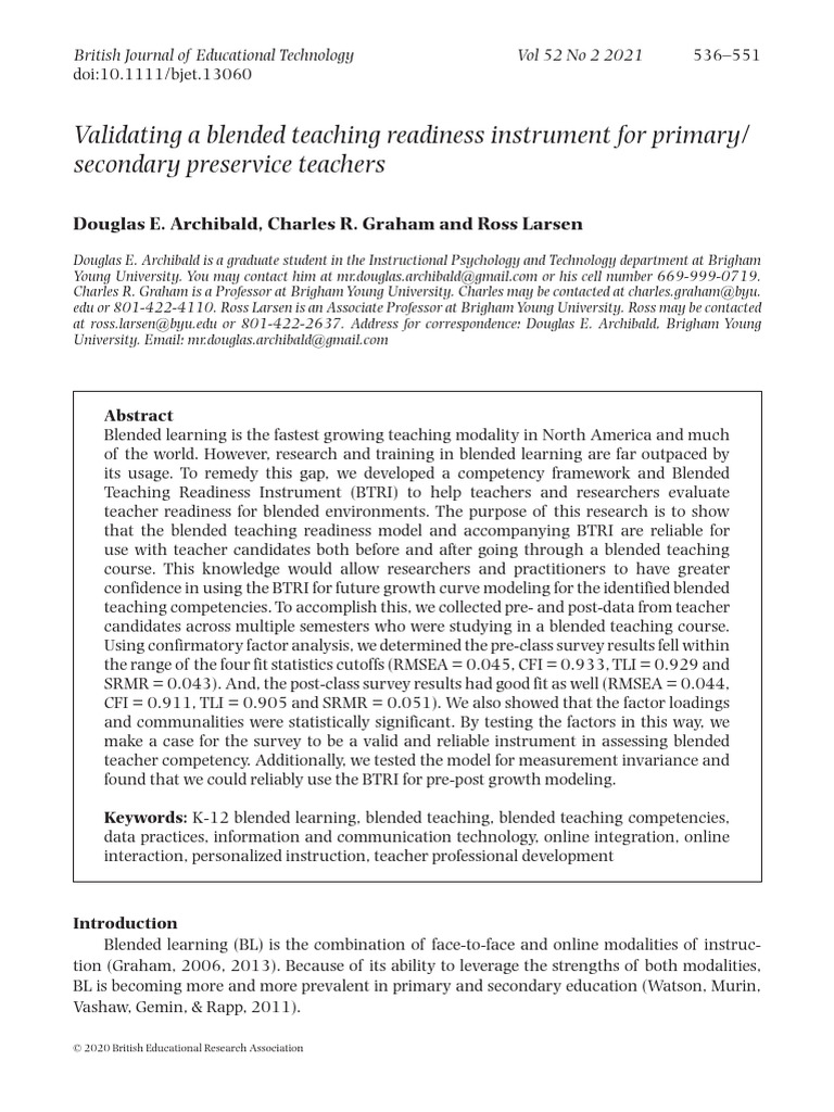Validating A Blended Teaching Readiness Instrument For Primary | PDF ...